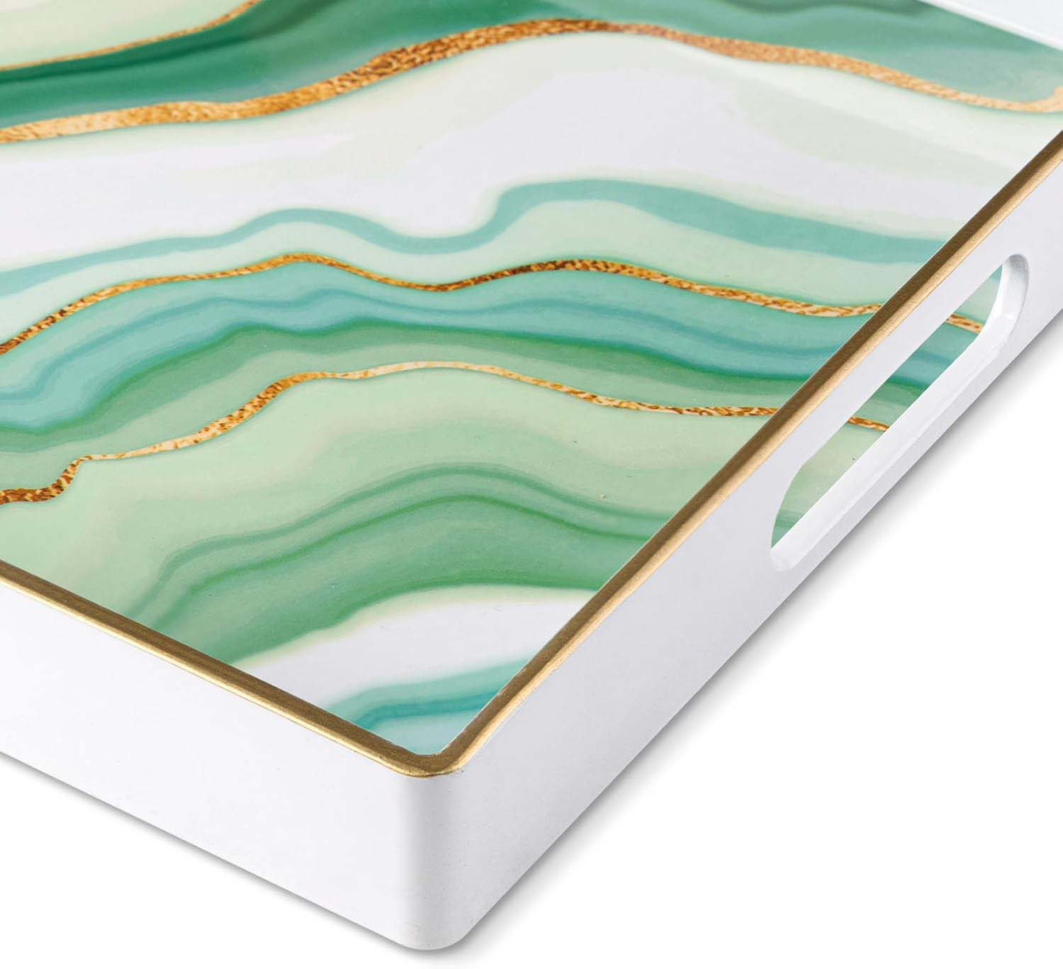 Brayden Studio® Rectangular Decorative Tray, Modern Green Serving Tray With Handles, Marbling ...